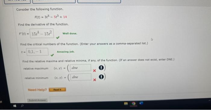 Solved Consider the following function. F(t)=3t5−5t3+14 Find | Chegg.com