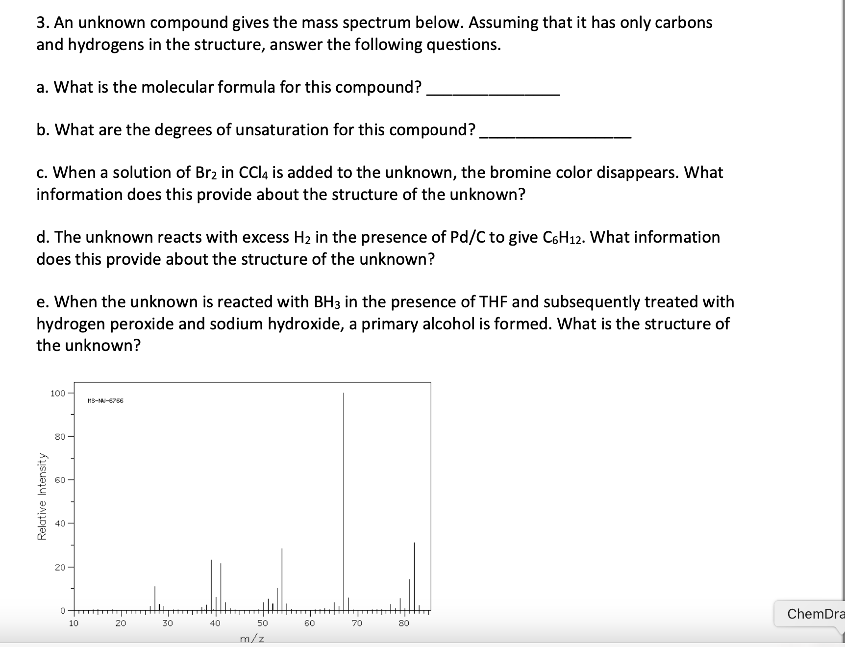 Solved 3. ﻿An unknown compound gives the mass spectrum | Chegg.com