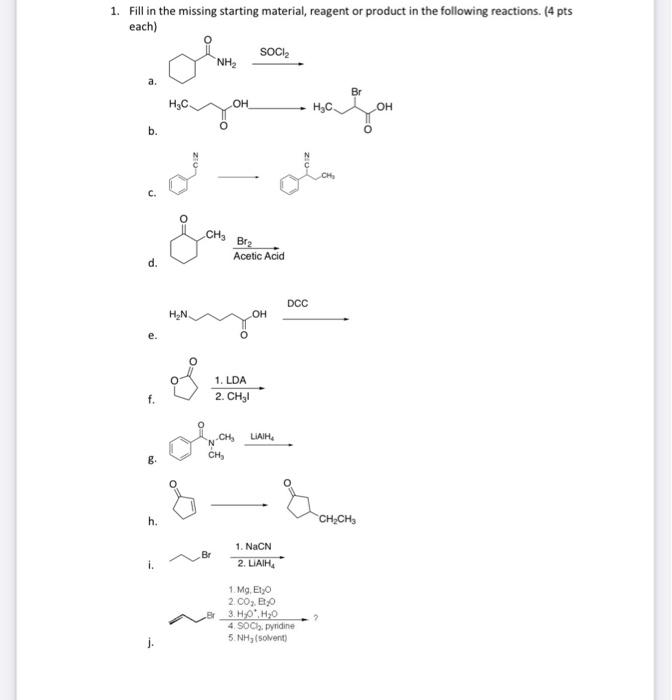Solved fill in the missing starting material, reagent or | Chegg.com