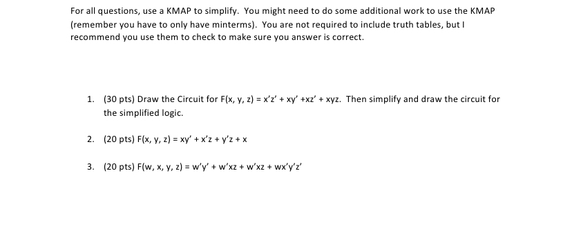 Solved For all questions, use a KMAP to simplify. You might | Chegg.com
