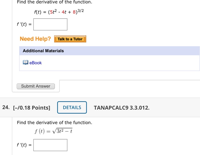 Solved Find the derivative of the function. f(t) = (5t2 - 4t | Chegg.com