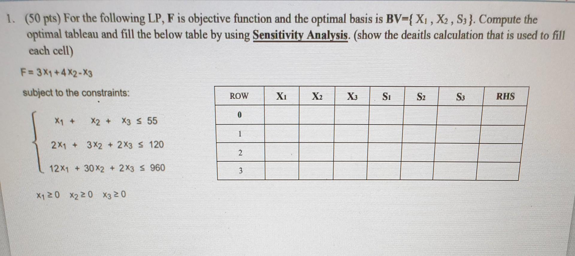 1. ( 50pts ) For the following LP, F is objective | Chegg.com