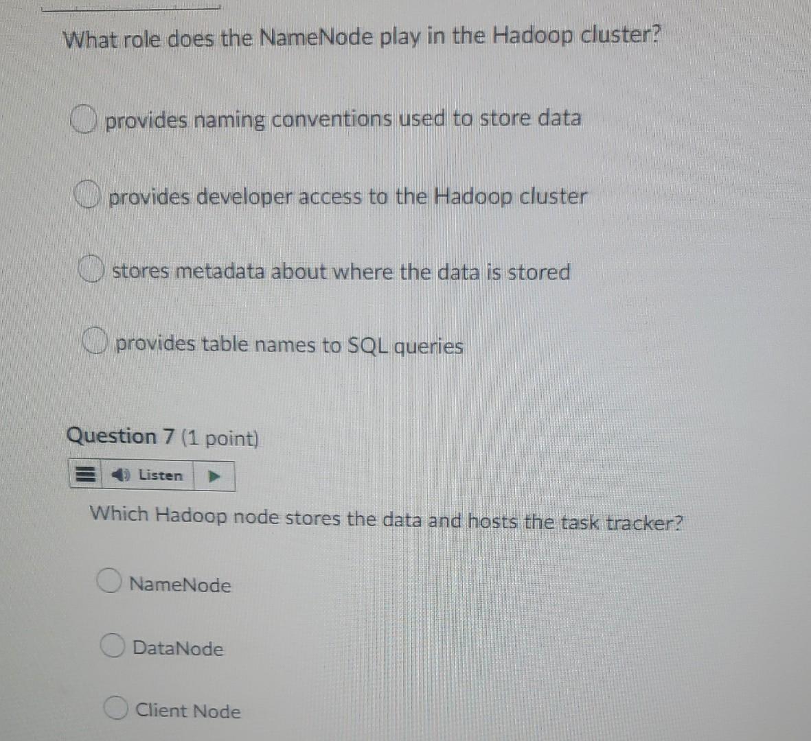 Solved What role does the NameNode play in the Hadoop | Chegg.com