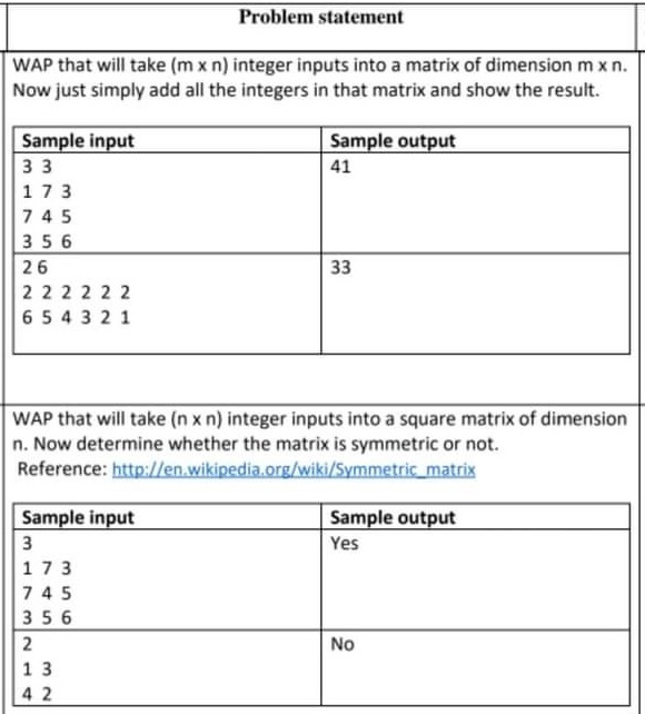Solved Problem Statement Wap That Will Take Mx N Integer 