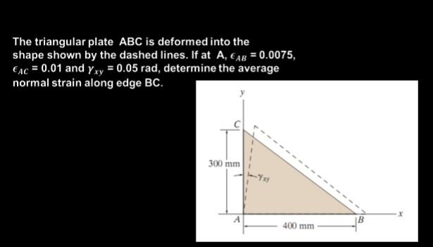 Solved The triangular plate ABC is deformed into the shape | Chegg.com