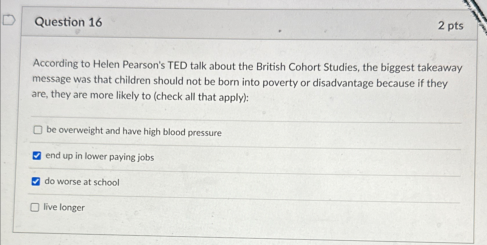 Solved Question 162 ﻿ptsAccording to Helen Pearson's TED | Chegg.com