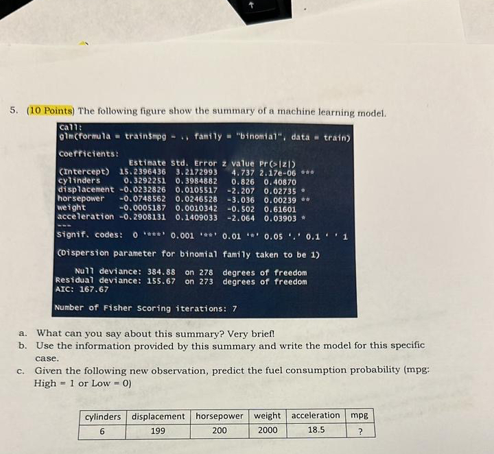 Solved (10 ﻿Points) ﻿The following figure show the summary | Chegg.com