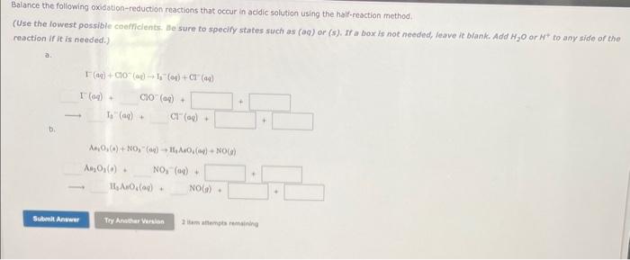Solved Balance the following oxidation-reduction reactions | Chegg.com