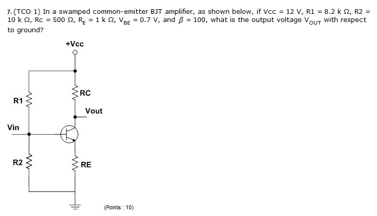 Solved In a swamped common-emitter BJT amplifier, as shown | Chegg.com