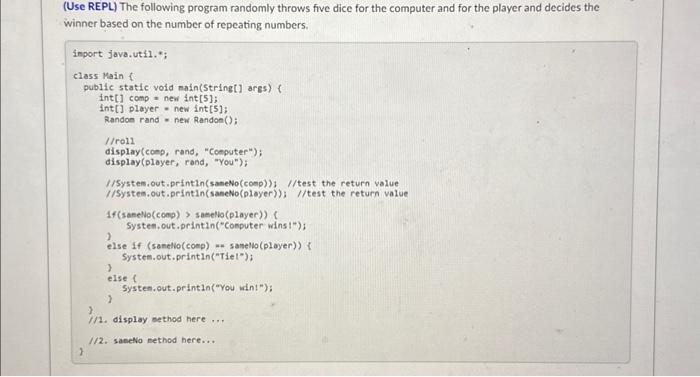 Solved (Use REPL) The following program randomly throws five | Chegg.com Solved (Use REPL) The following program randomly throws five | Chegg.com