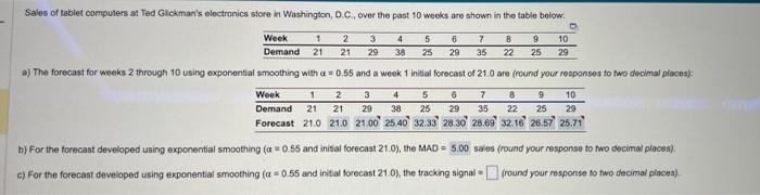Solved a) The forecast for weeks 2 through 10 using | Chegg.com