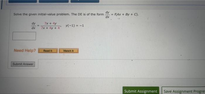Solved Solve the given initial-value problem. The DE is of | Chegg.com