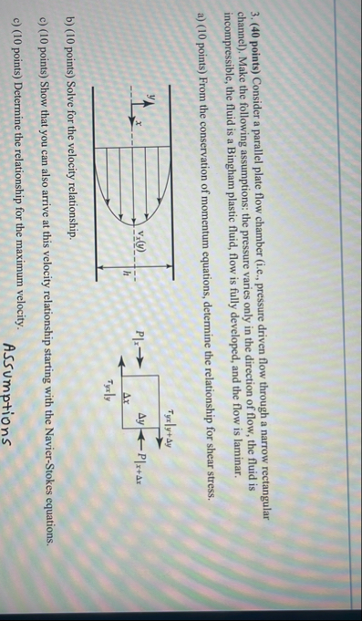 ( 40 ﻿points) ﻿Consider a parallel plate flow chamber | Chegg.com