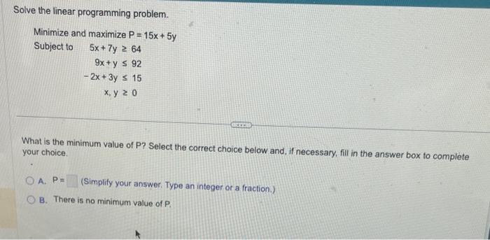 Solve the linear programming problem. Minimize and | Chegg.com