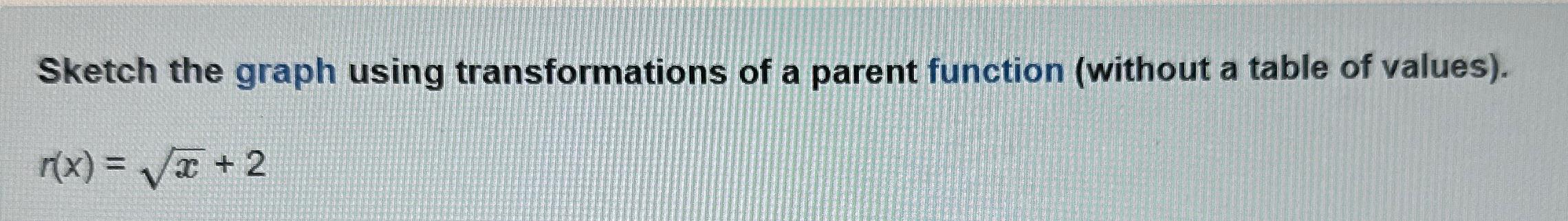 Solved Sketch the graph using transformations of a parent | Chegg.com