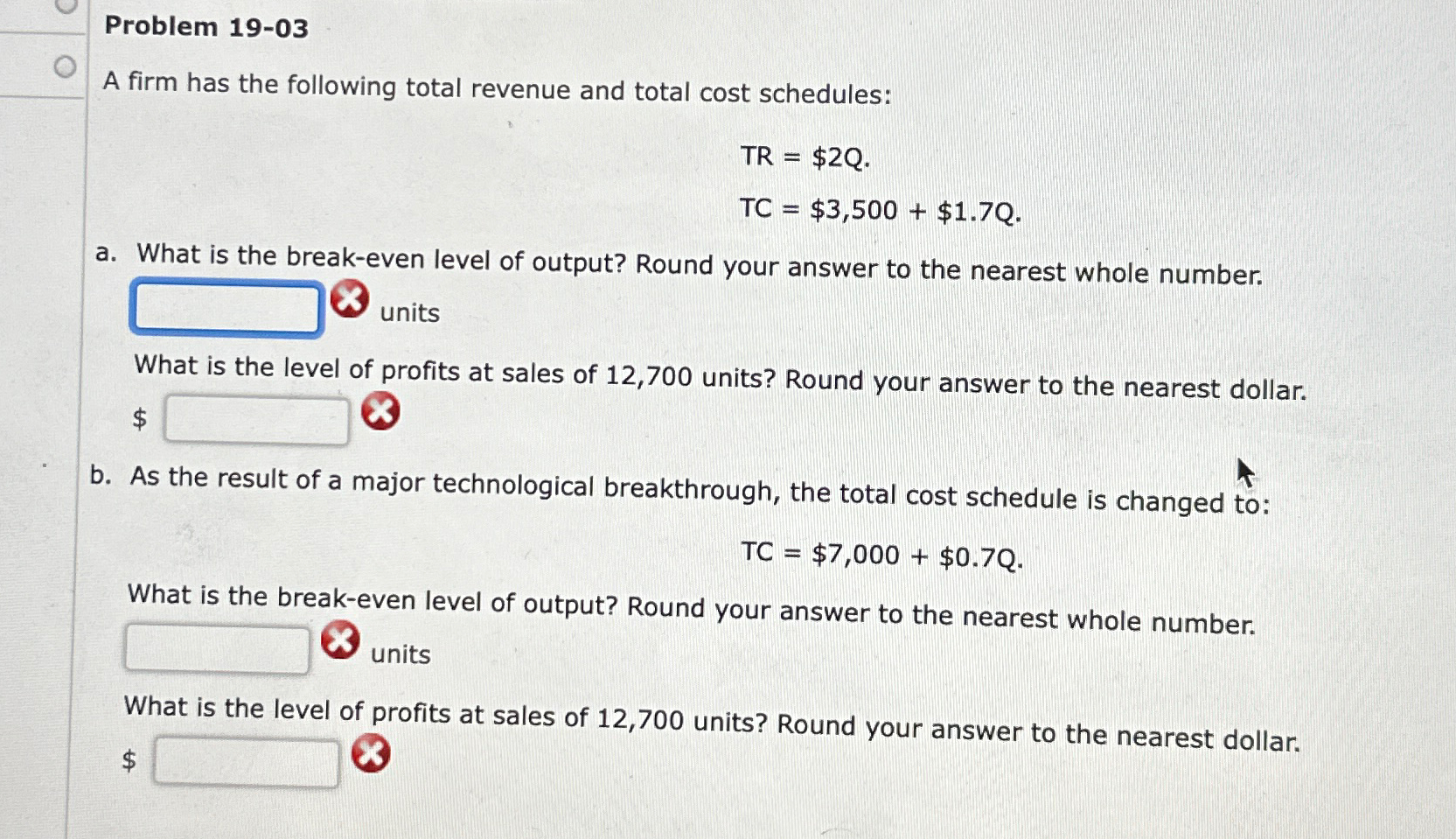 Solved Problem 19-03A firm has the following total revenue | Chegg.com