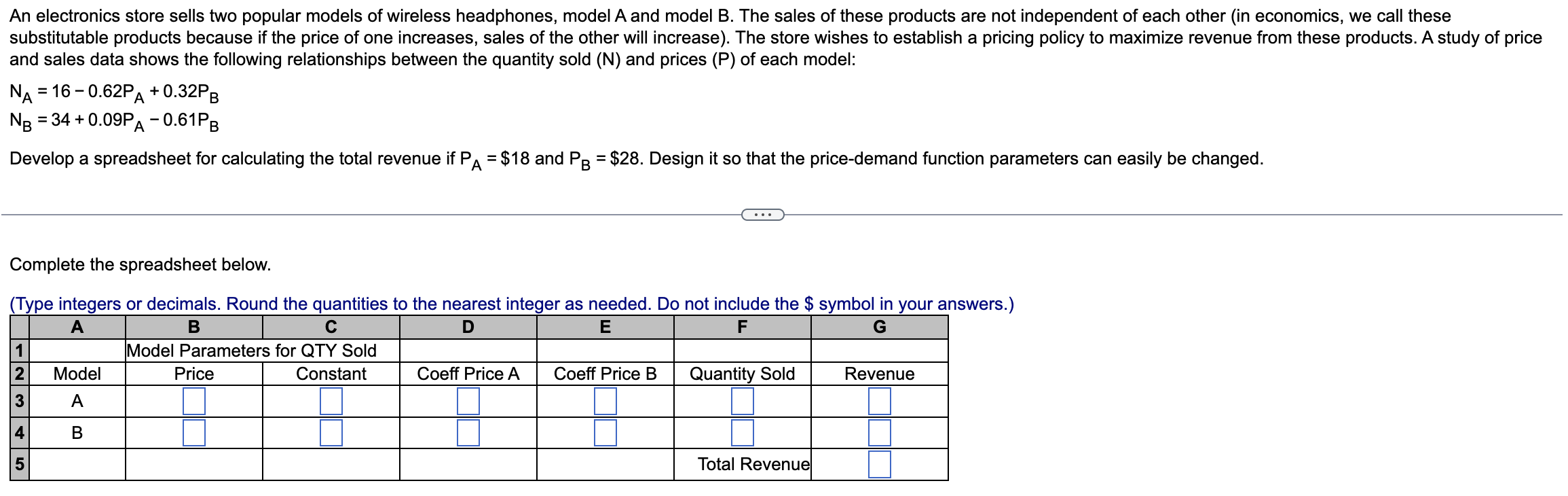 Solved Complete the spreadsheet below. (Type integers or | Chegg.com