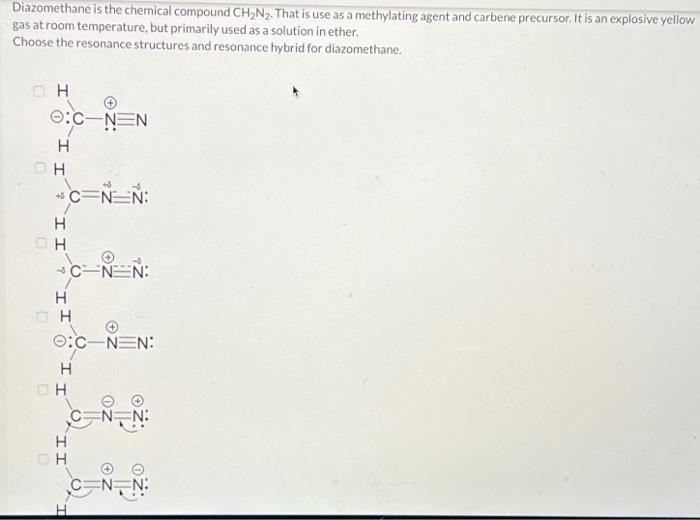 Solved Diazomethane is the chemical compound CH2N2. That is | Chegg.com