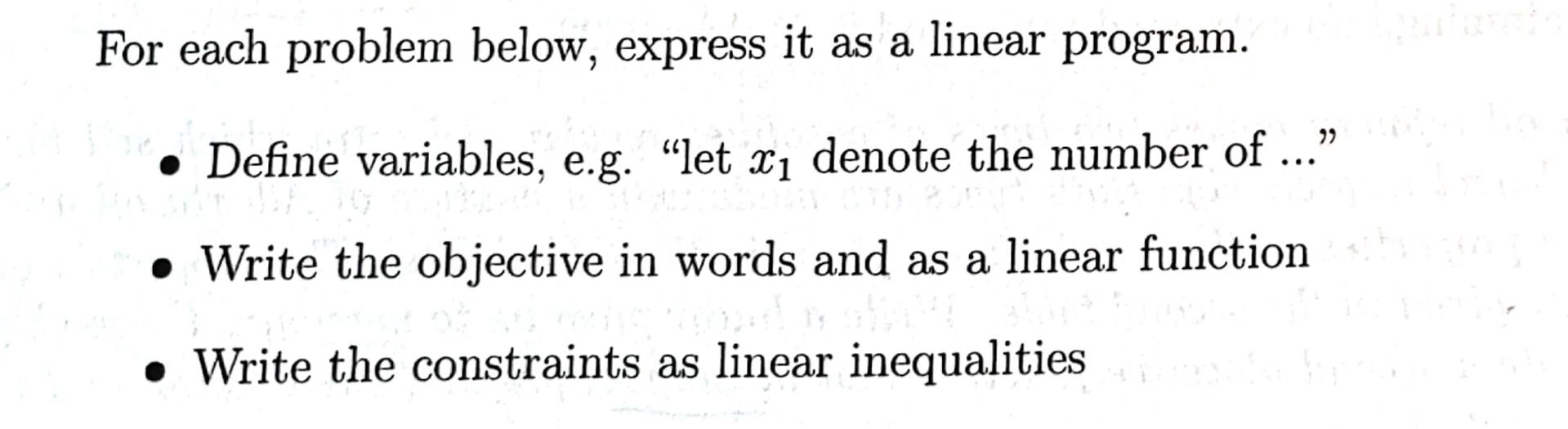 Solved For each problem below, express it as a linear | Chegg.com