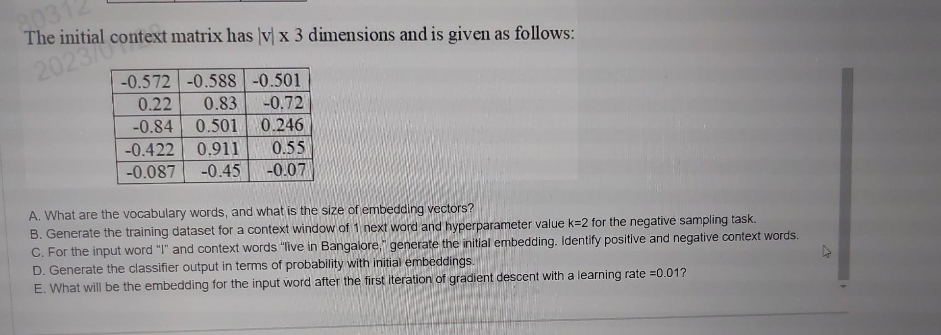 Solved Given a training corpus: "I live in Bangalore, | Chegg.com