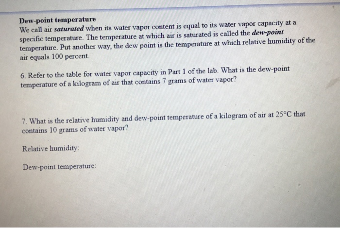 Solved Dew-point temperature We call air saturated when its | Chegg.com