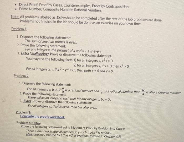 Solved - Direct Proof, Proof by Cases, Counterexamples, | Chegg.com