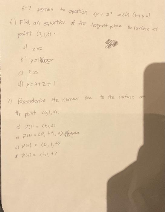 Solved 6-7 pertain to equation xy+z2=sin(x+yz) 6) Find an | Chegg.com