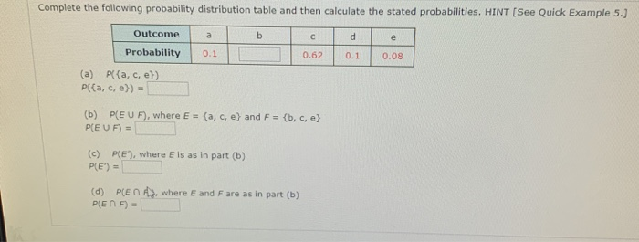 Solved Complete the following probability distribution table | Chegg.com