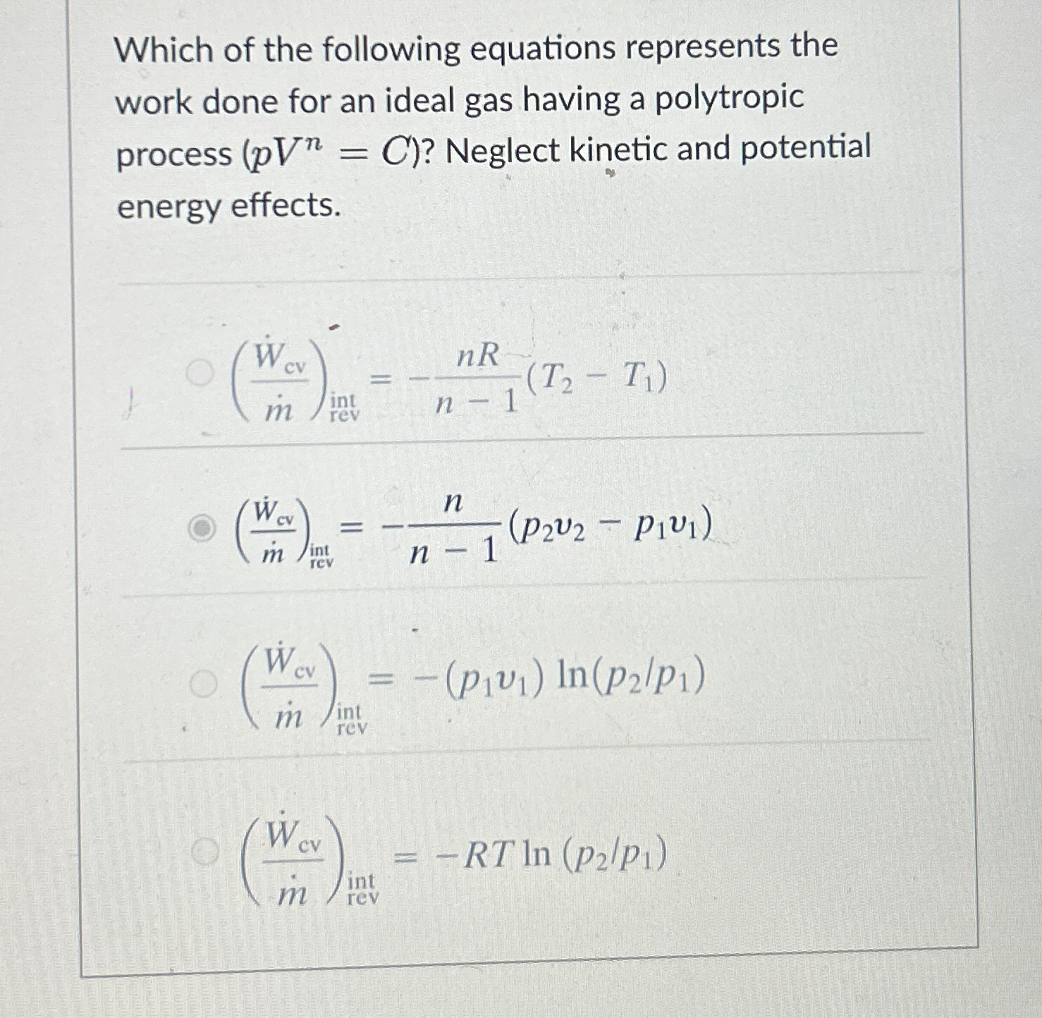 Solved Which of the following equations represents the work | Chegg.com