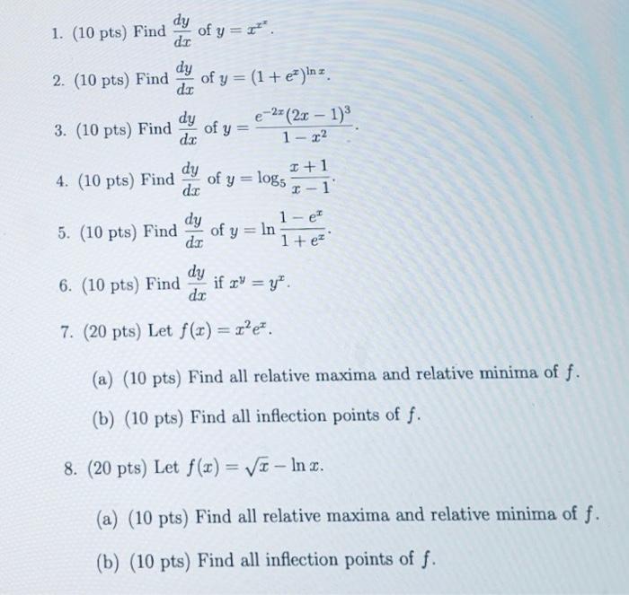 Solved 1. (10pts) Find dxdy of y=xxx. 2. (10 pts) Find dxdy | Chegg.com Solved 1. (10pts) Find dxdy of y=xxx. 2. (10 pts) Find dxdy | Chegg.com