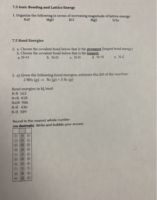 Solved 7.5 lonic Bonding and Lattice Energy 1. Organize the | Chegg.com