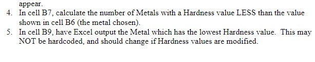 Solved appear.In cell B7, ﻿calculate the number of Metals | Chegg.com