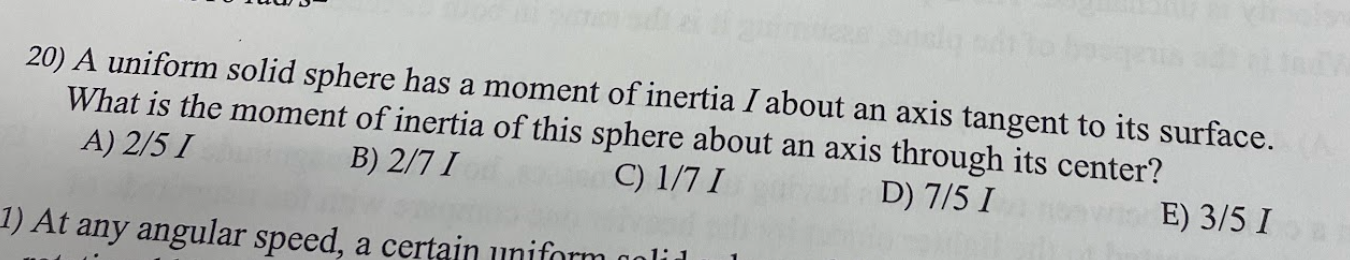 Solved A uniform solid sphere has a moment of ﻿inertia I | Chegg.com