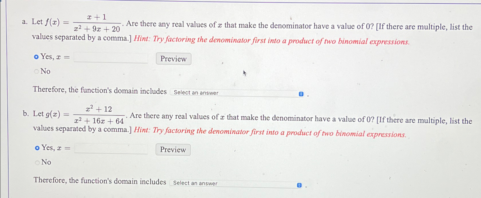 Solved a. ﻿Let f(x)=x+1x2+9x+20. ﻿Are there any real values | Chegg.com