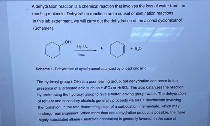 Solved 1. What is the rate-determining step of dehydration | Chegg.com