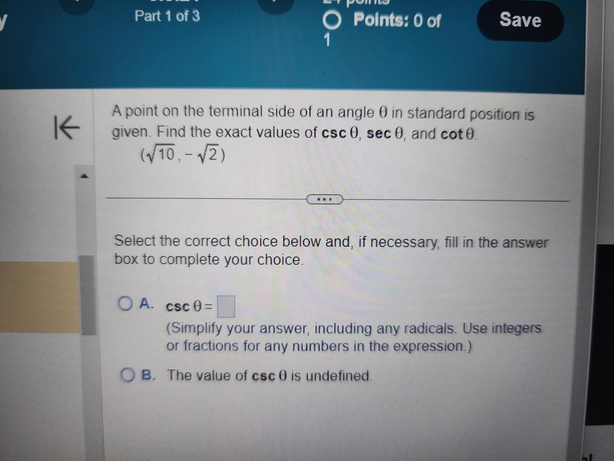 Solved A point on the terminal side of an angle \theta in | Chegg.com