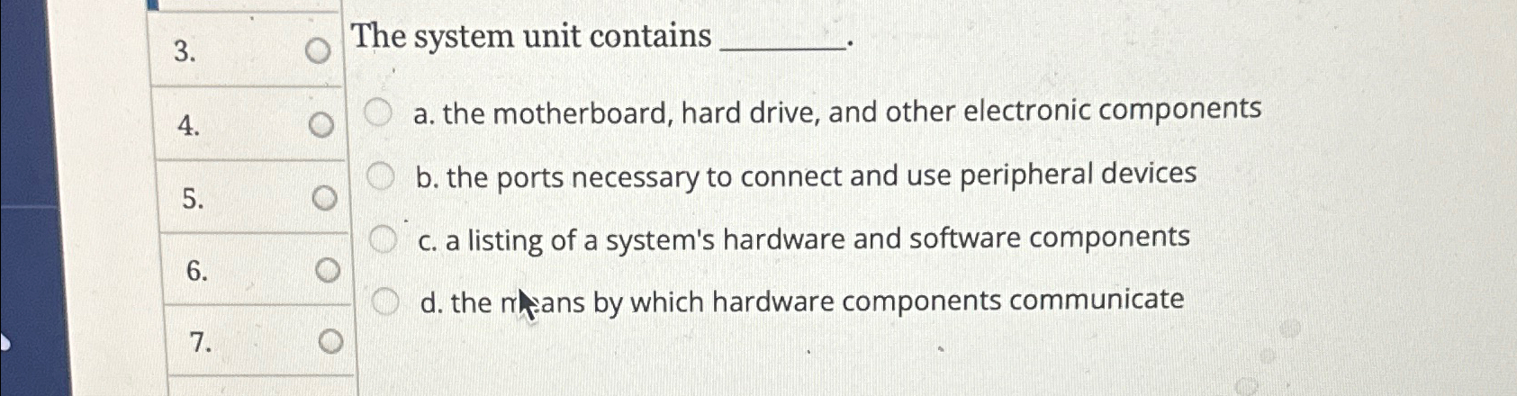 Solved The system unit containsa. ﻿the motherboard, hard | Chegg.com