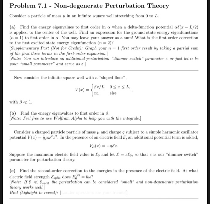 Solved Problem 7.1 - Non-degenerate Perturbation Theory | Chegg.com