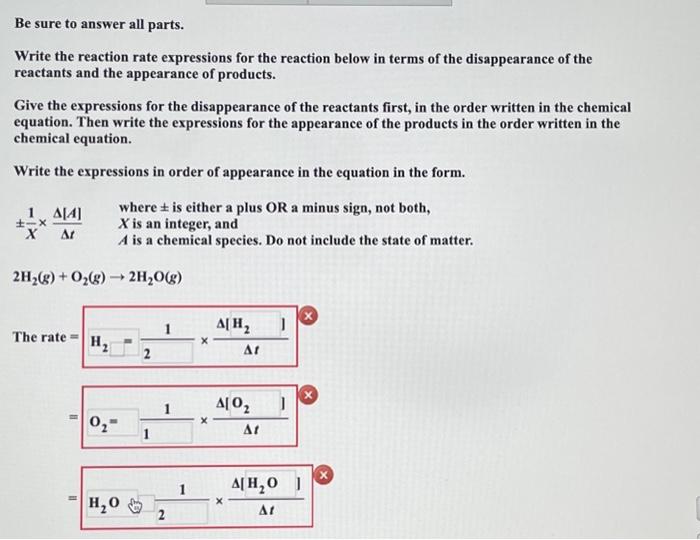 Solved Be sure to answer all parts. Write the reaction rate | Chegg.com