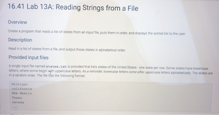 Solved 16.41 Lab 13A: Reading Strings from a File Overview | Chegg.com