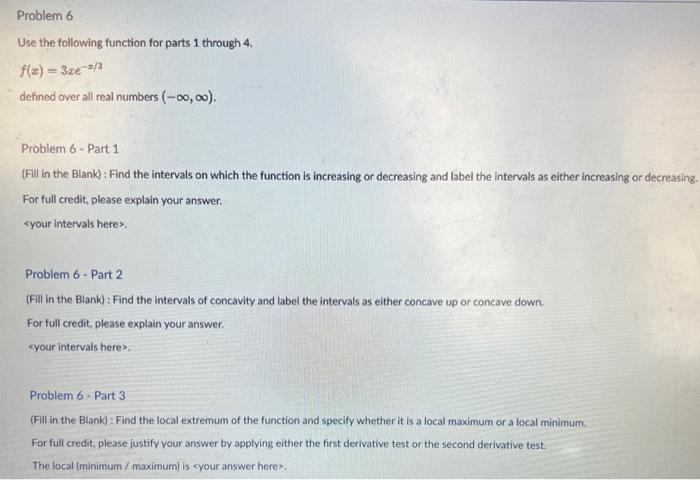 Solved Use the following function for parts 1 through 4. | Chegg.com