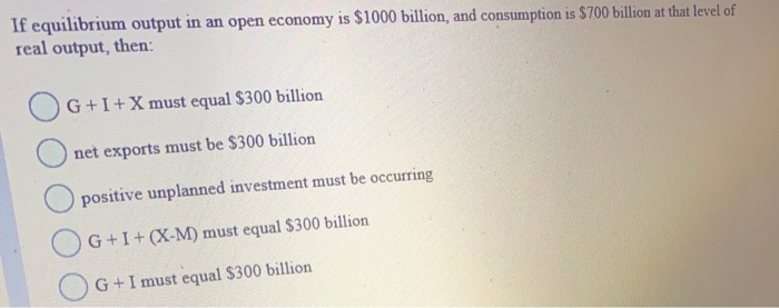 Solved If equilibrium output in an open economy is $1000 | Chegg.com
