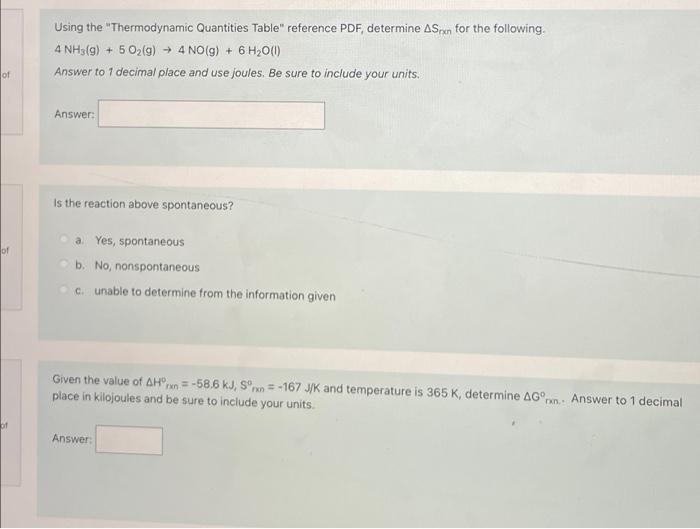 Solved Using the "Thermodynamic Quantities Table" reference | Chegg.com