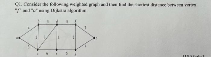 Solved Q1. Consider the following weighted graph and then | Chegg.com