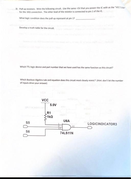 Solved 3) Pull up resistors. Wire the following circuit. Use | Chegg.com
