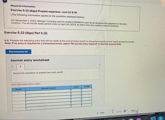 Solved Required information Exercise 5-22 (Algo) Prepaid | Chegg.com