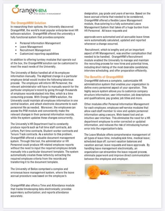 Solved OrangeHRM POINT Case Study: Modernizing the Human | Chegg.com
