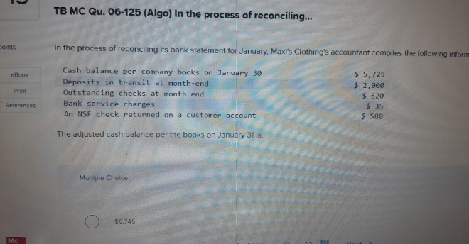 Solved TB MC Qu. 06-125 (Algo) ﻿In the process of | Chegg.com