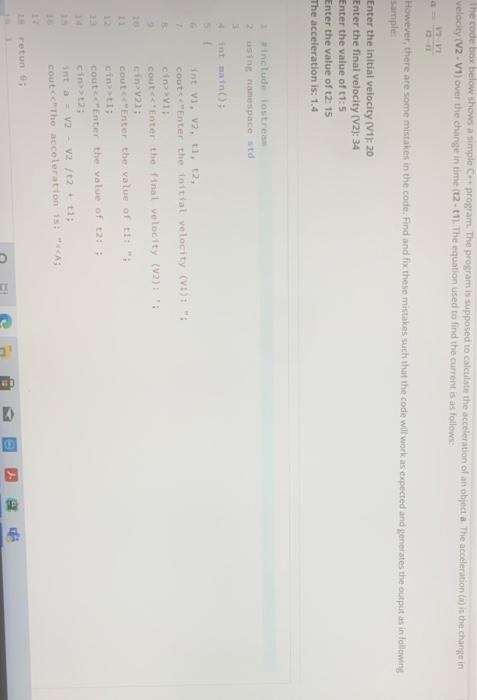 the code box below shows a simple C+ program. The | Chegg.com
