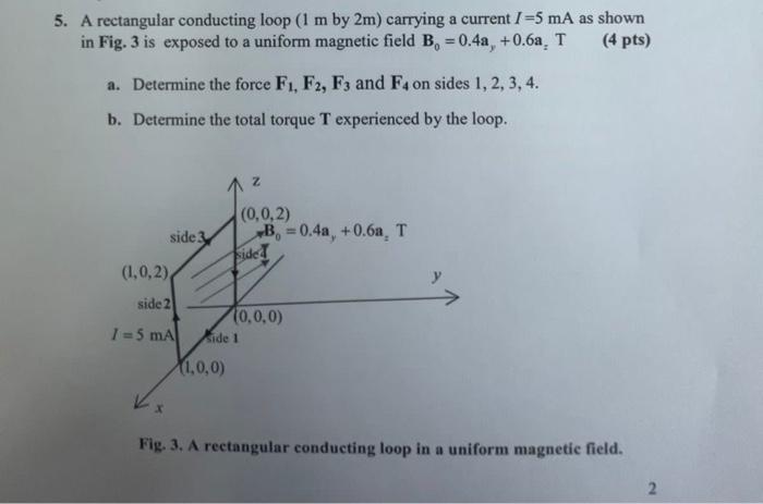 Solved 5. A rectangular conducting loop (1 m by 2m) carrying | Chegg.com